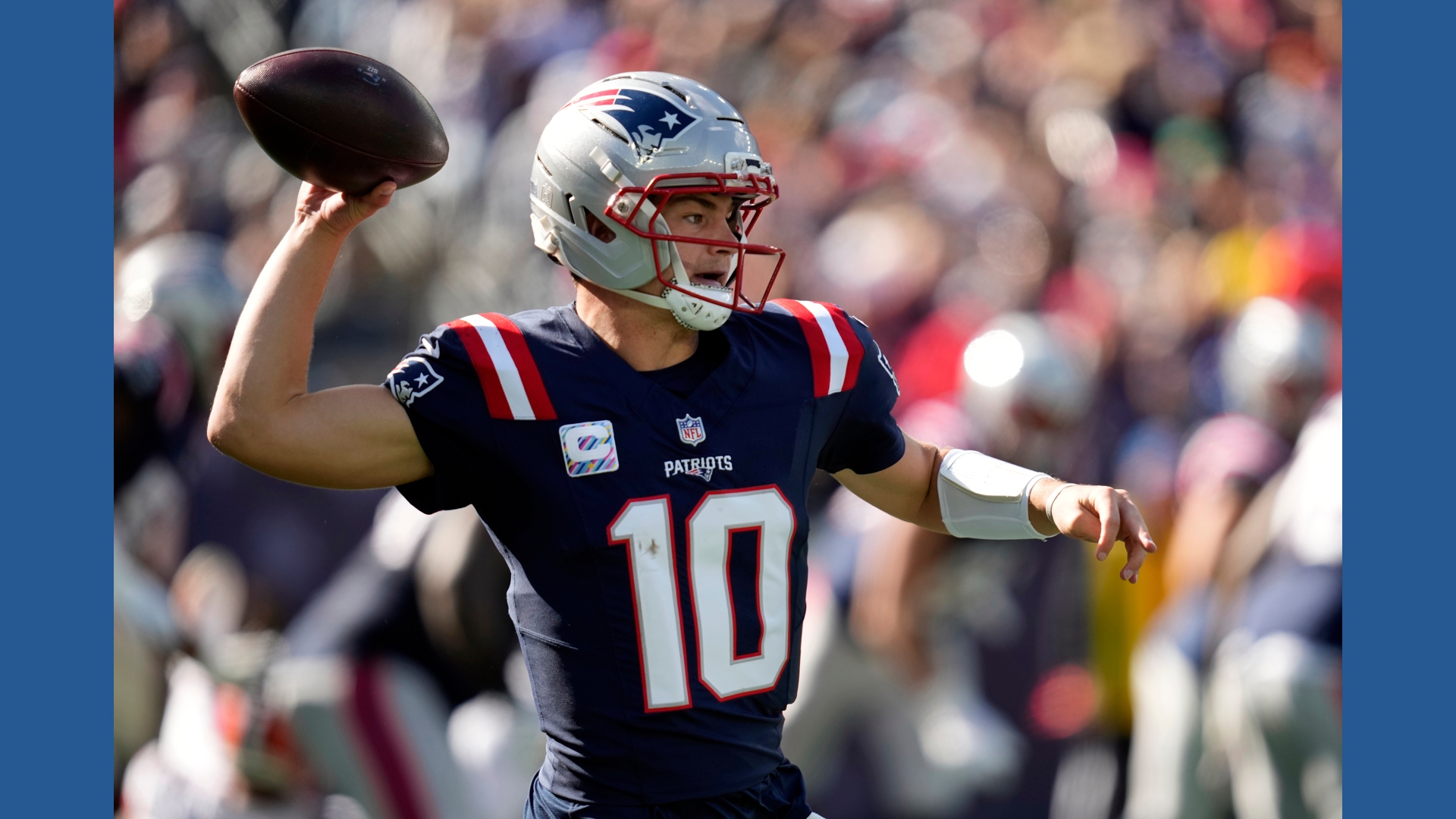 Drake Maye throws 3 TDs as Patriots overcome Myles Garrett's 5-sack ...