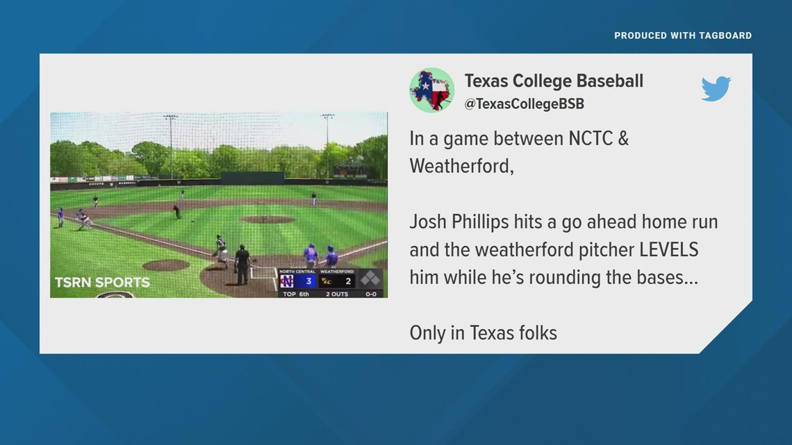 Weatherford College baseball pitcher tackles Lions batter | wwltv.com