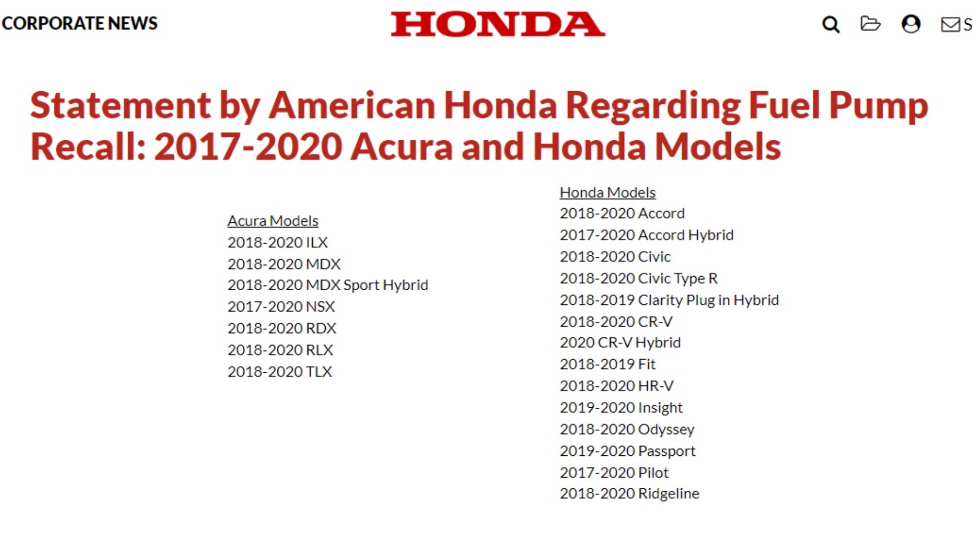 Recall letters sent to Honda & Acura owners: Vehicle can stall | wwltv.com