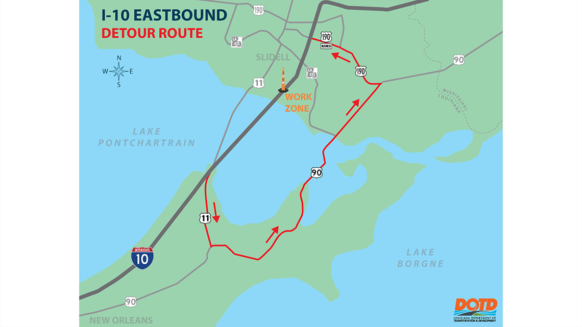 Double lane closures on I-10 east near Slidell this weekend | wwltv.com