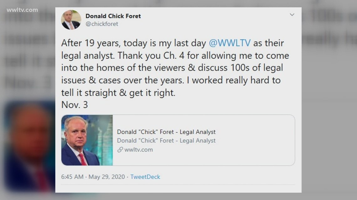 WWLTV legal analyst Chick Foret retires | wwltv.com