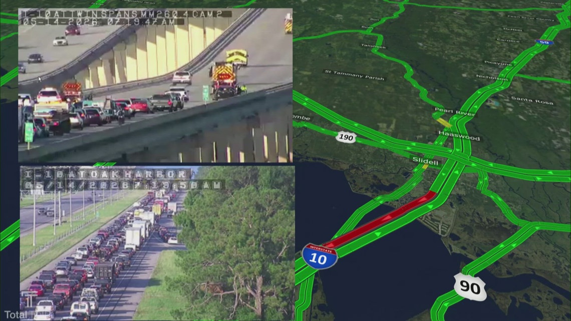 Traffic Impact Alert: Crash blocking lanes on Twin Span | wwltv.com
