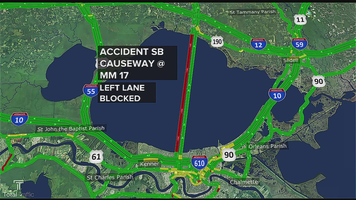 Oil spill on Causeway Bridge, left lane closed | wwltv.com