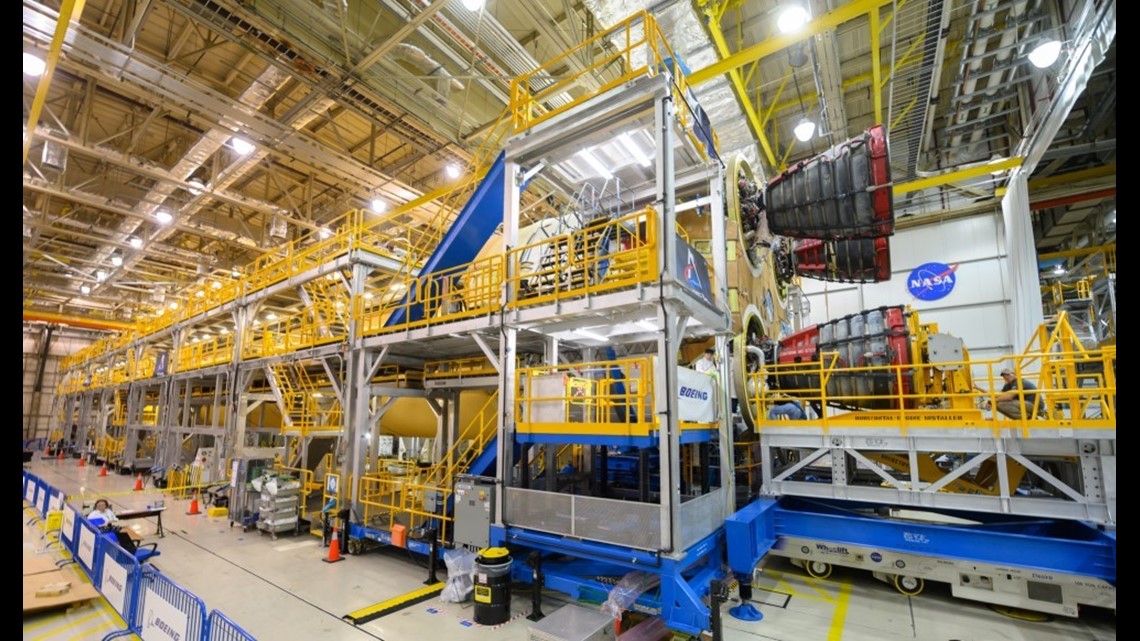 NASA places 3rd engine on critical moonshot rocket in New Orleans ...