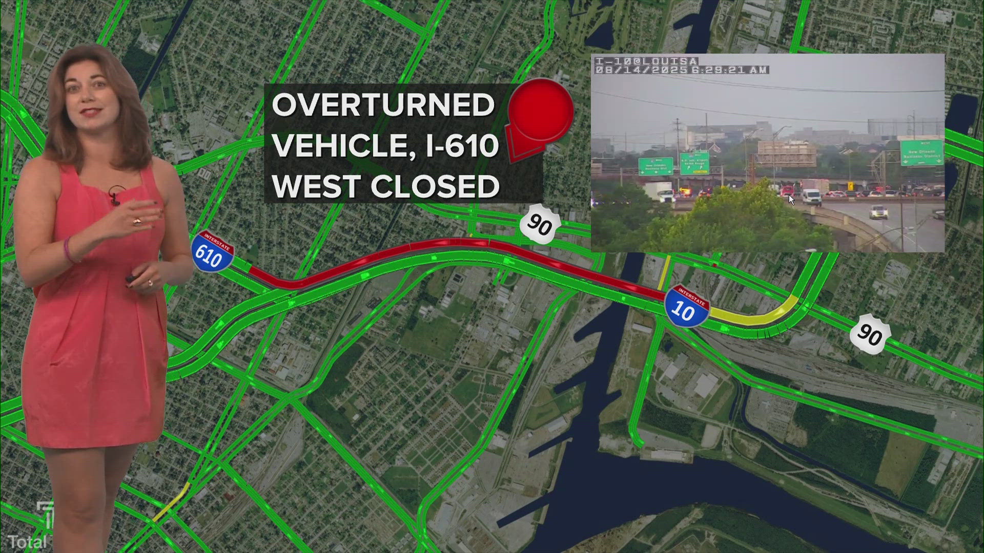 Overturned vehicle blocks I-610 WB in New Orleans | wwltv.com