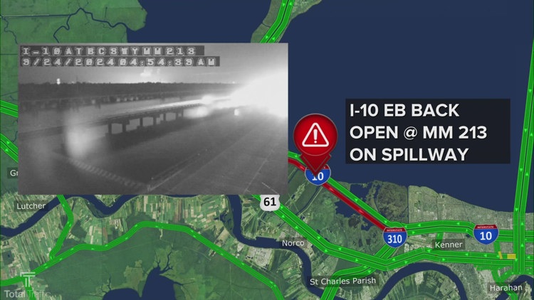Bonnet Carre Spillway reopens after accident closed I-10 eastbound ...