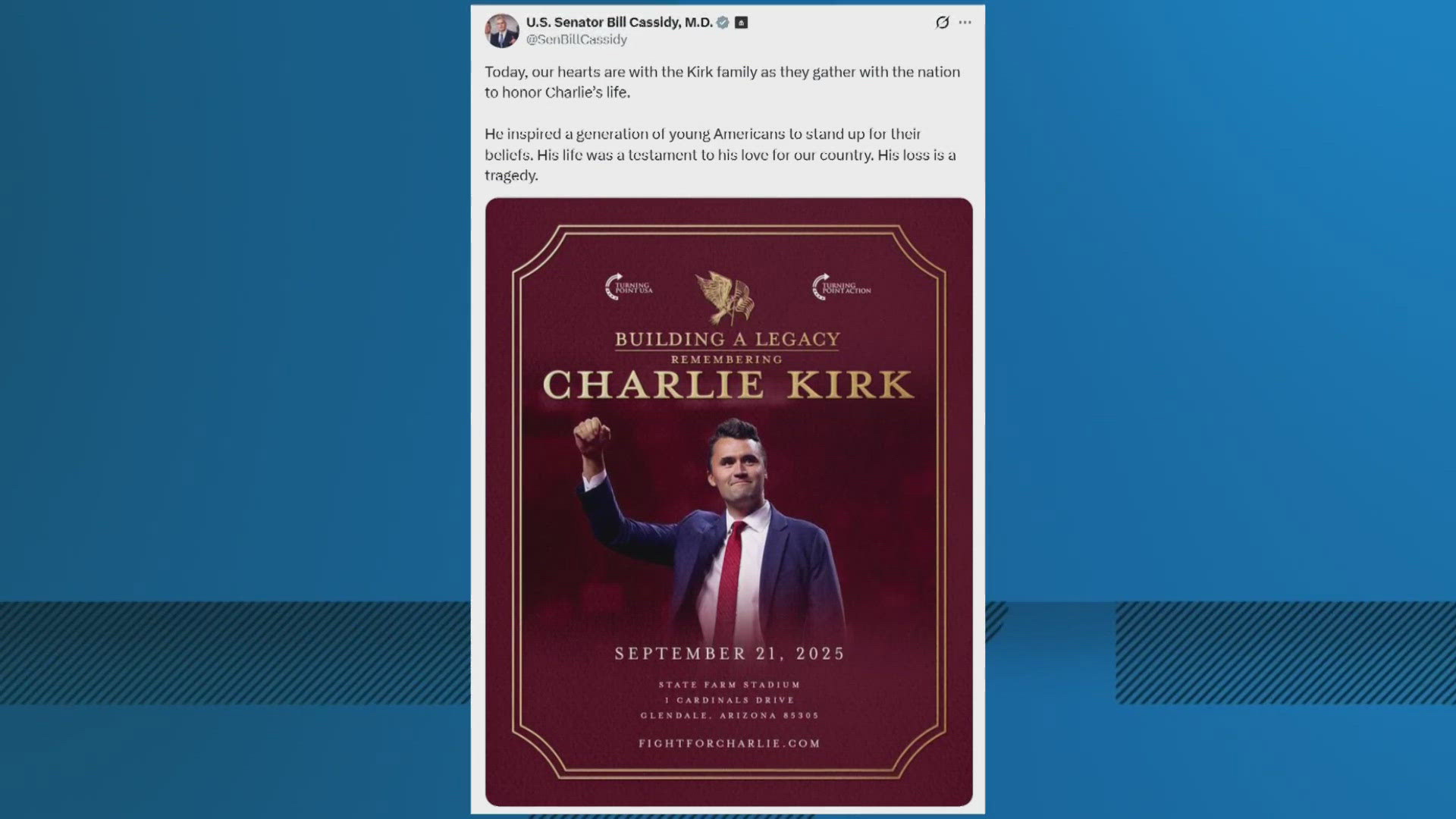 Louisiana politicians pay tribute to Charlie Kirk during memorial ...