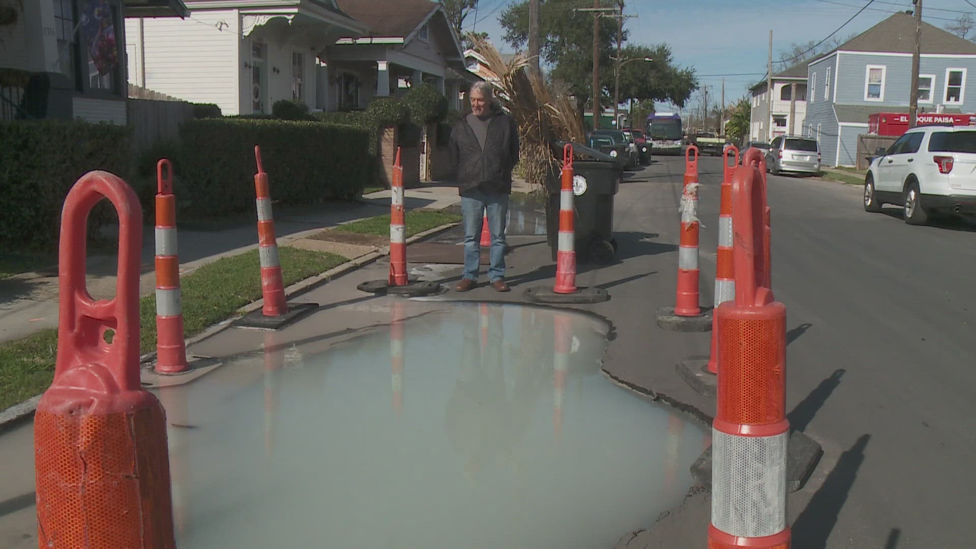 'Like a gross hot tub': Uptown sinkhole grows, spewing dirty water onto ...