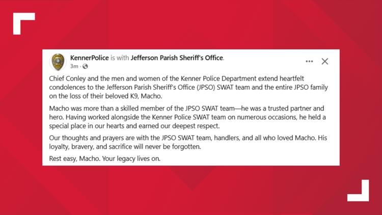 New Information: JPSO K-9 dies during SWAT Operation | wwltv.com