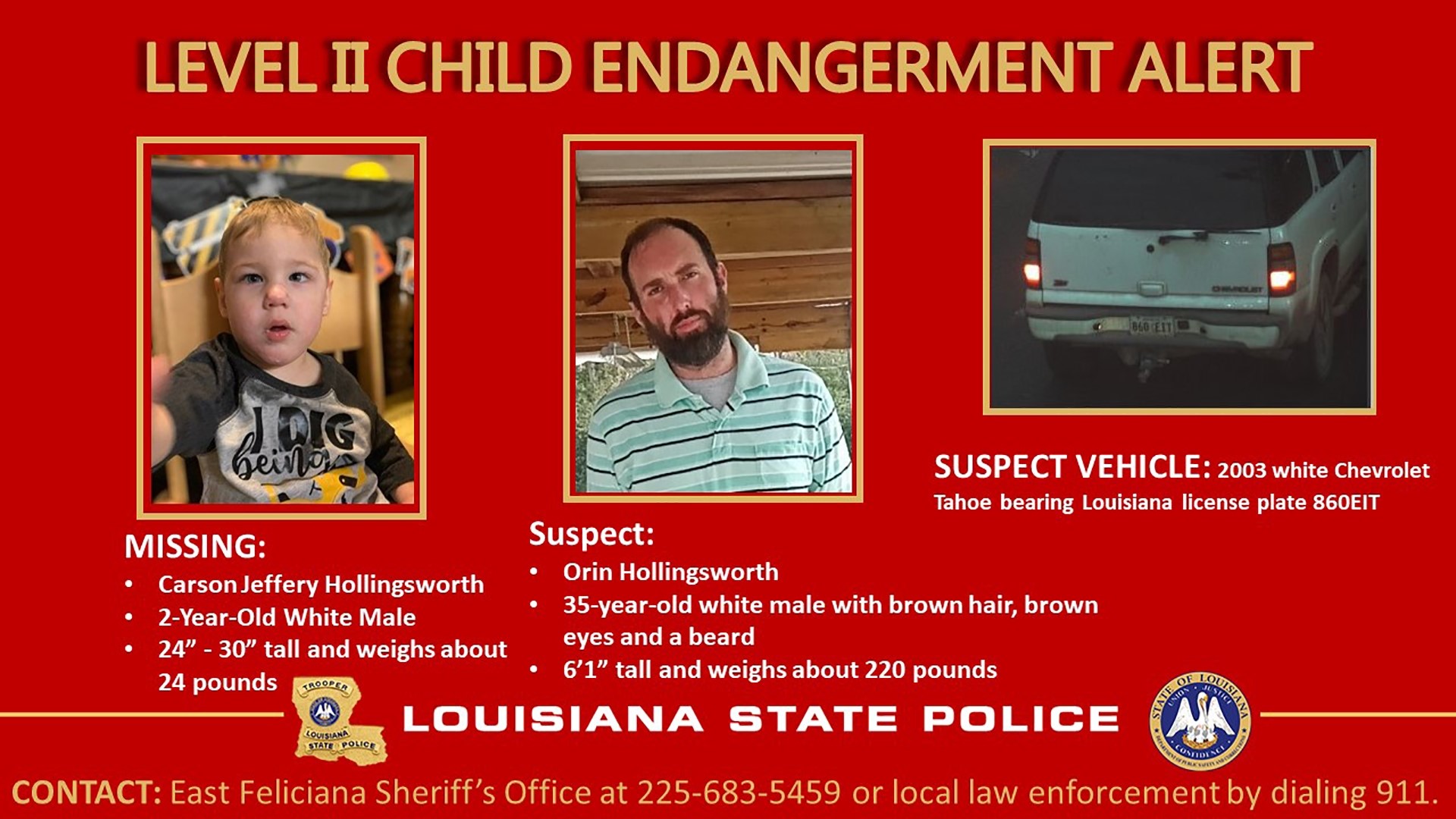 Missing: 2-year-old Louisiana boy in 'imminent danger' : LSP | wwltv.com