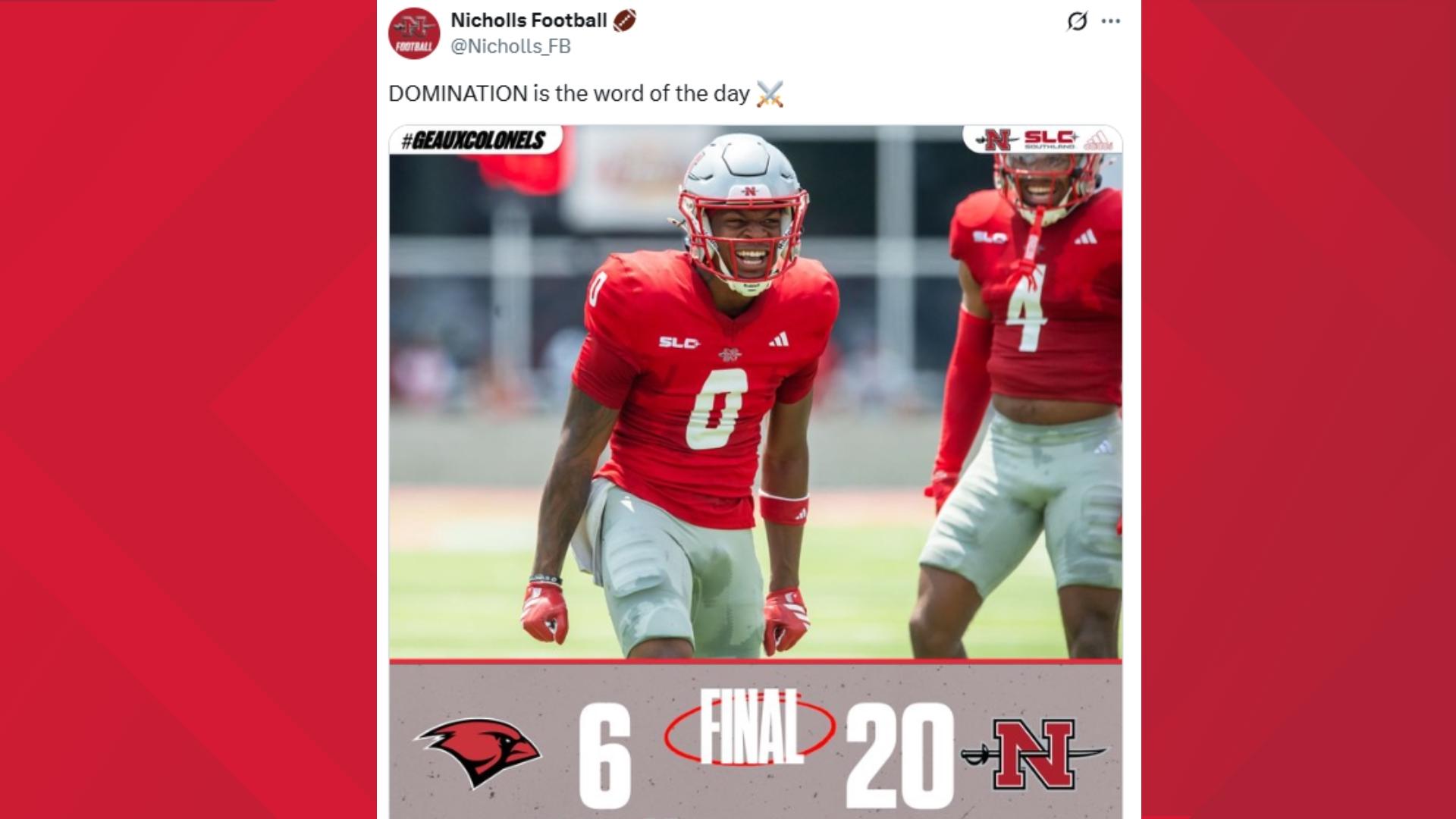 Nicholls defeats Incarnate Word in FCS season opener | wwltv.com