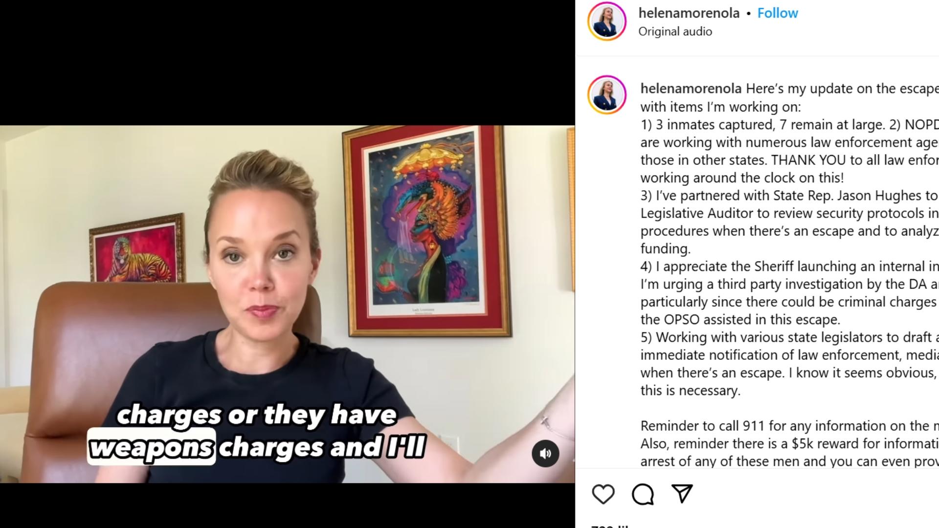 Helena Moreno calls for audit, new law after Orleans jail escape ...