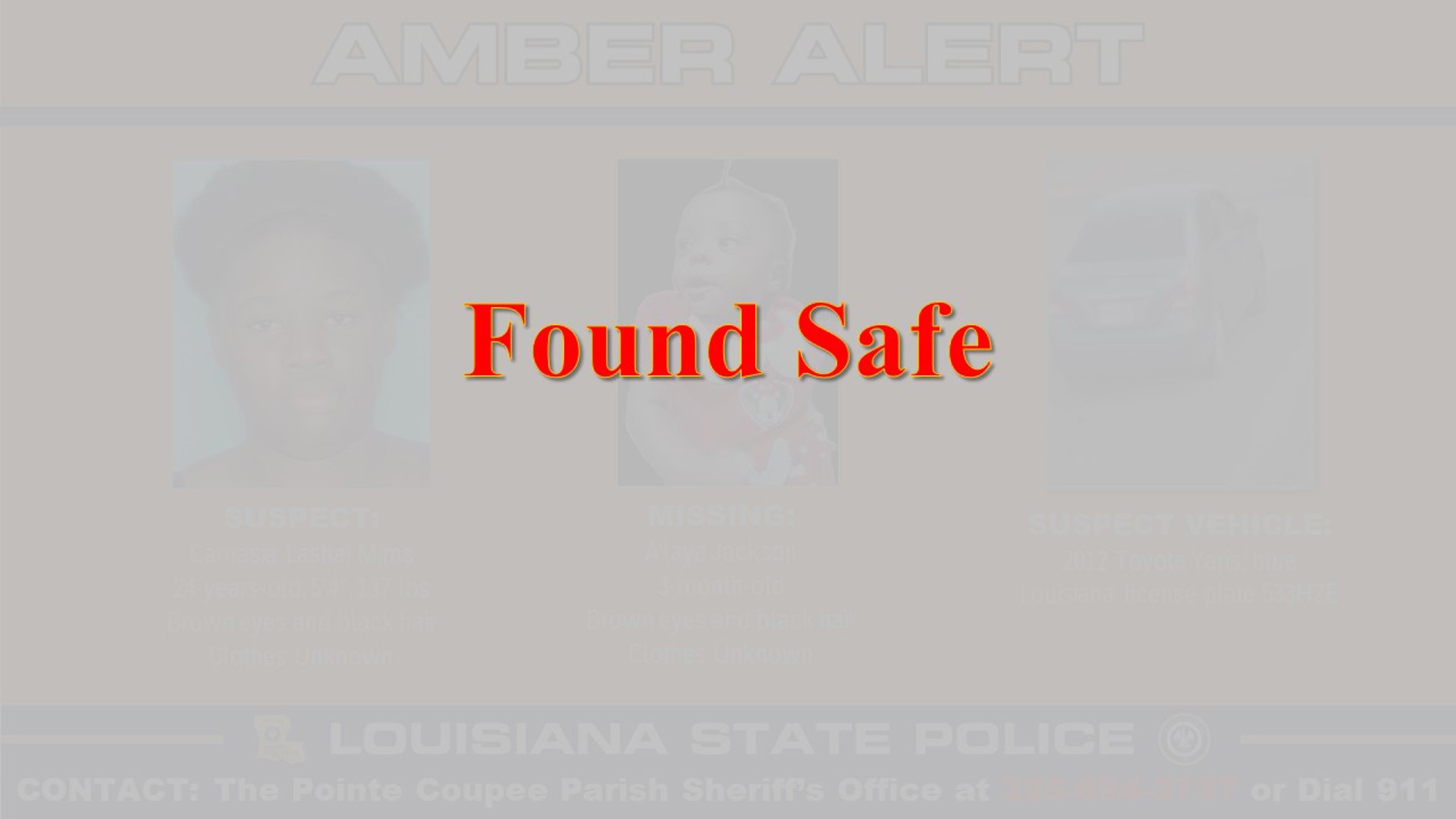 3-month-old girl found safe after reported abduction in Pointe Coupee ...