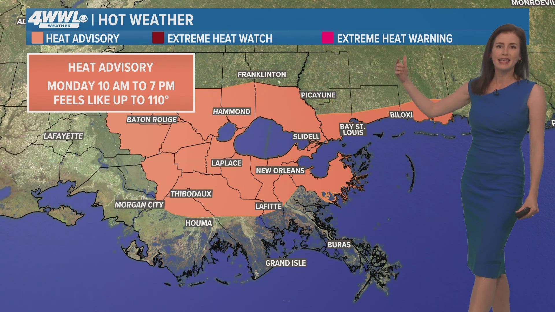 New Orleans 10pm Weather: Monday Heat Advisory, rain later in the week | wwltv.com