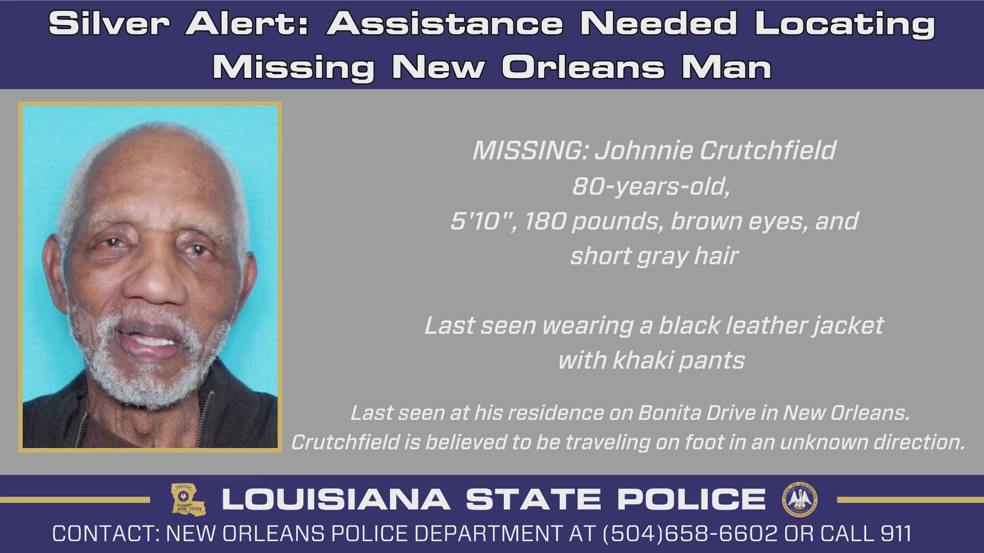 80-year-old man missing in New Orleans; medical concerns cited state ... 80-year-old man missing in New Orleans; medical concerns cited state ...