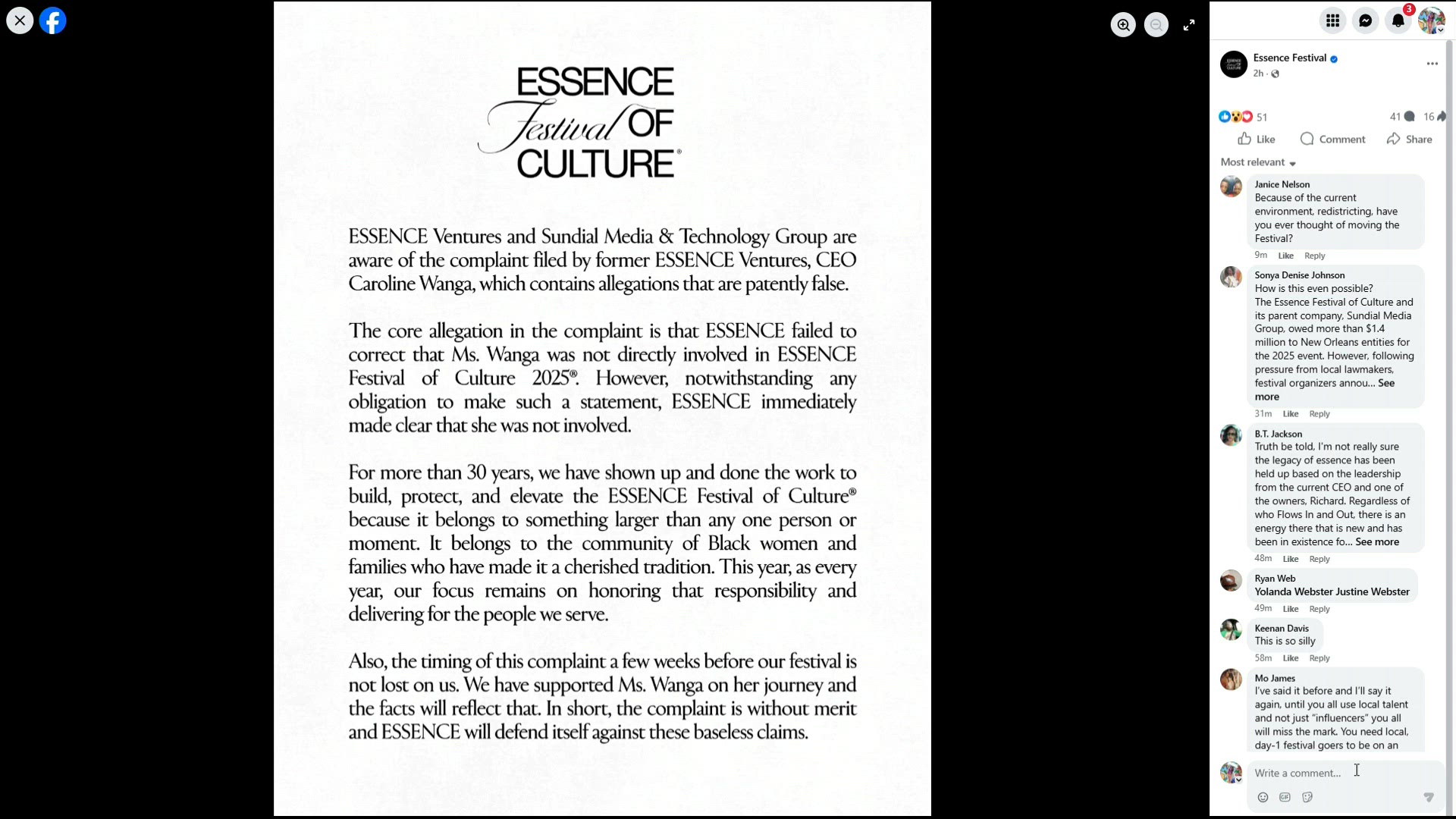 Former CEO sues ESSENCE over response to 2025 festival backlash | wwltv.com