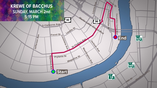 Krewe of Bacchus parade route and time 2025 | wwltv.com