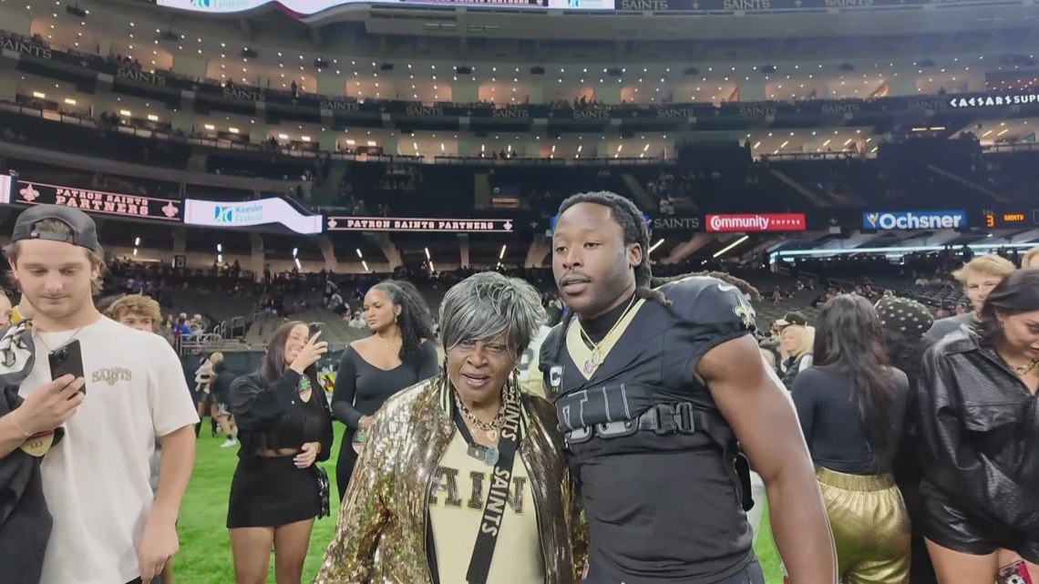 ‘Mama T’ meets Alvin Kamara at her first-ever Saints game after viral ...