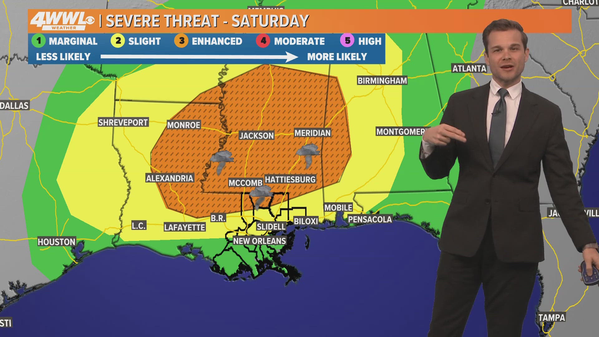 Weather Impact Alert: Tornadoes possible Saturday across the south ...