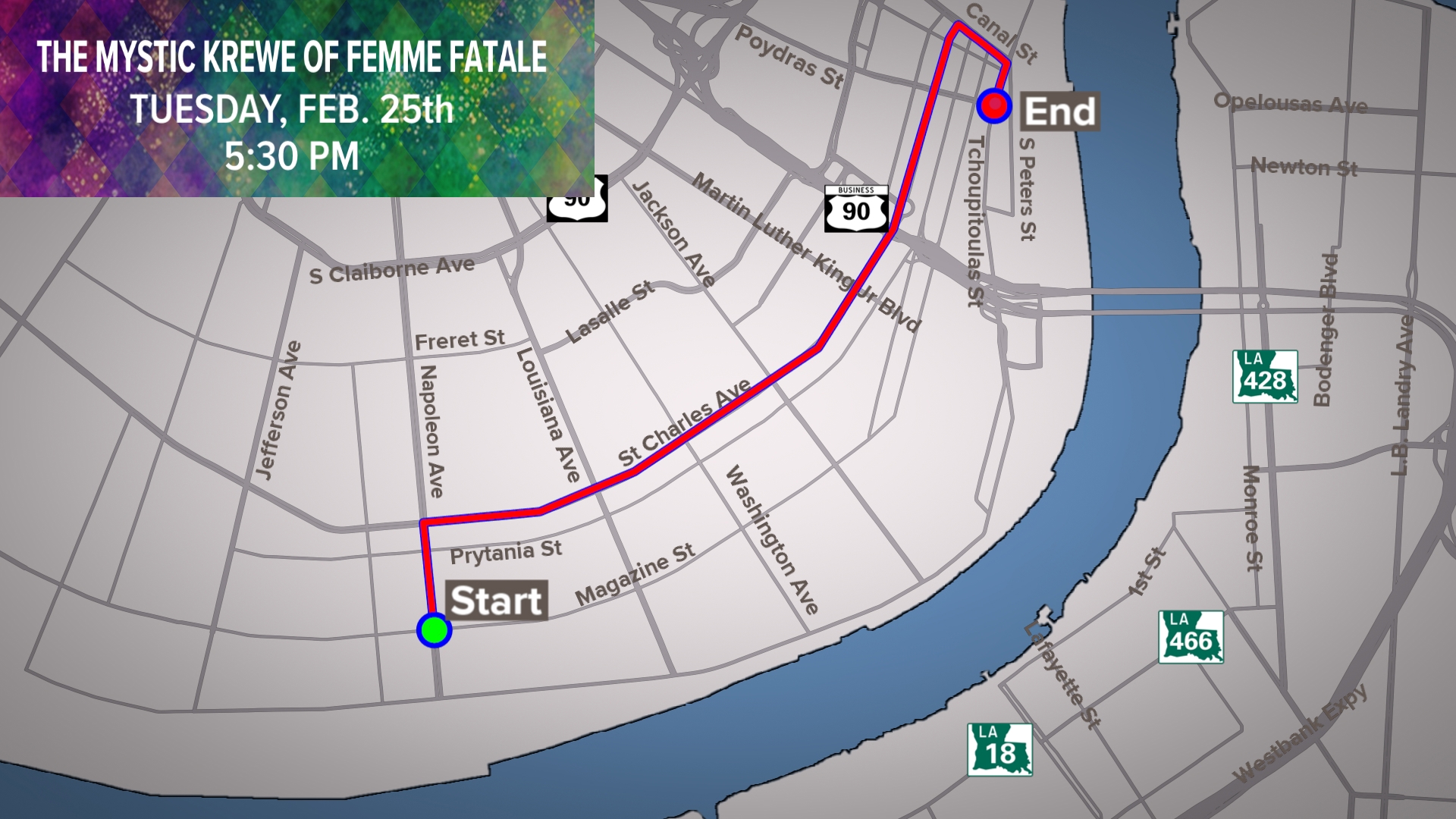 The Mystic Krewe of Femme Fatale parade route and time 2025 | wwltv.com