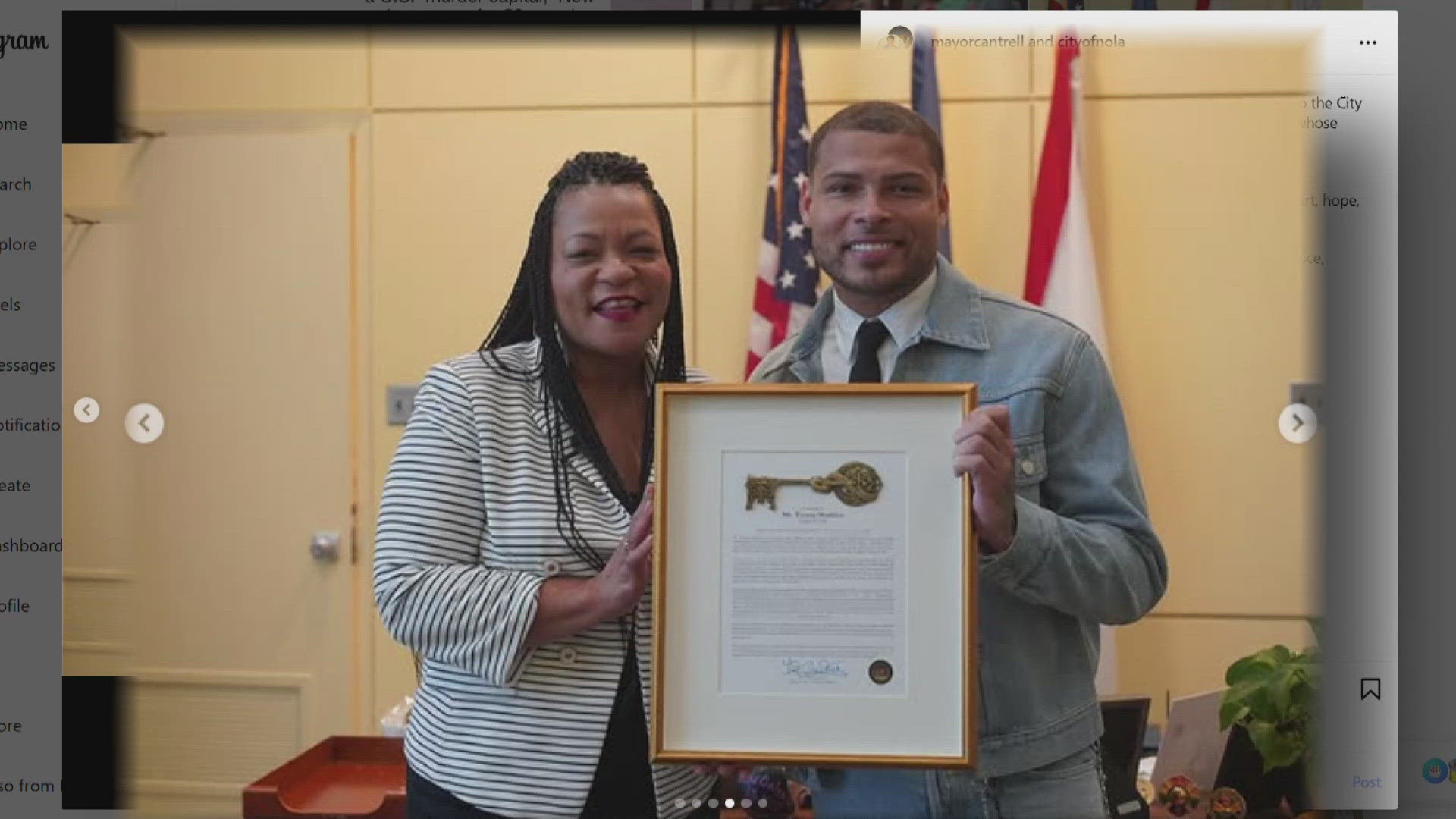 Mayor Cantrell presents key to Tyrann Mathieu post-indictment | wwltv.com