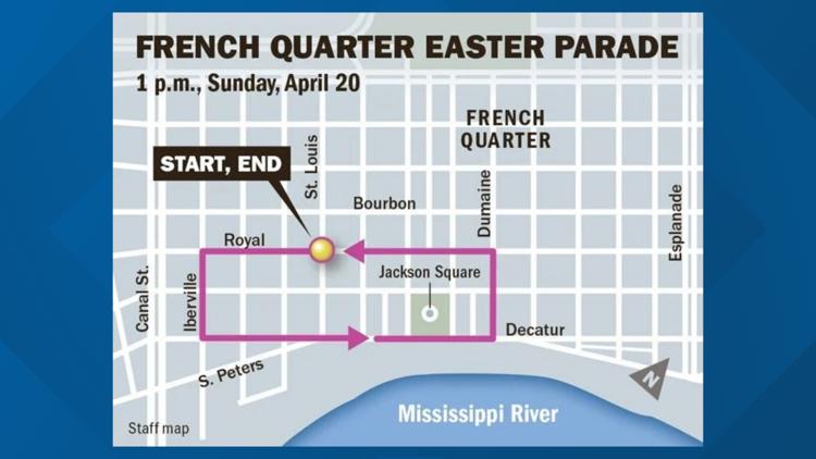 40th Annual French Quarter Easter Parade route 2025 new orleans | wwltv.com