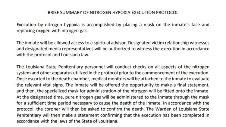 Louisiana implements new execution protocol, including nitrogen hypoxia ...