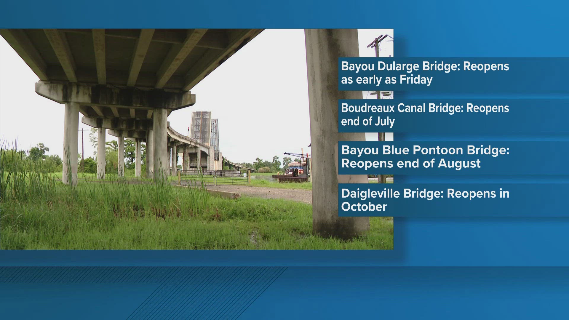 DOTD: Dularge Bridge opens only during rush hours on weekdays | wwltv.com
