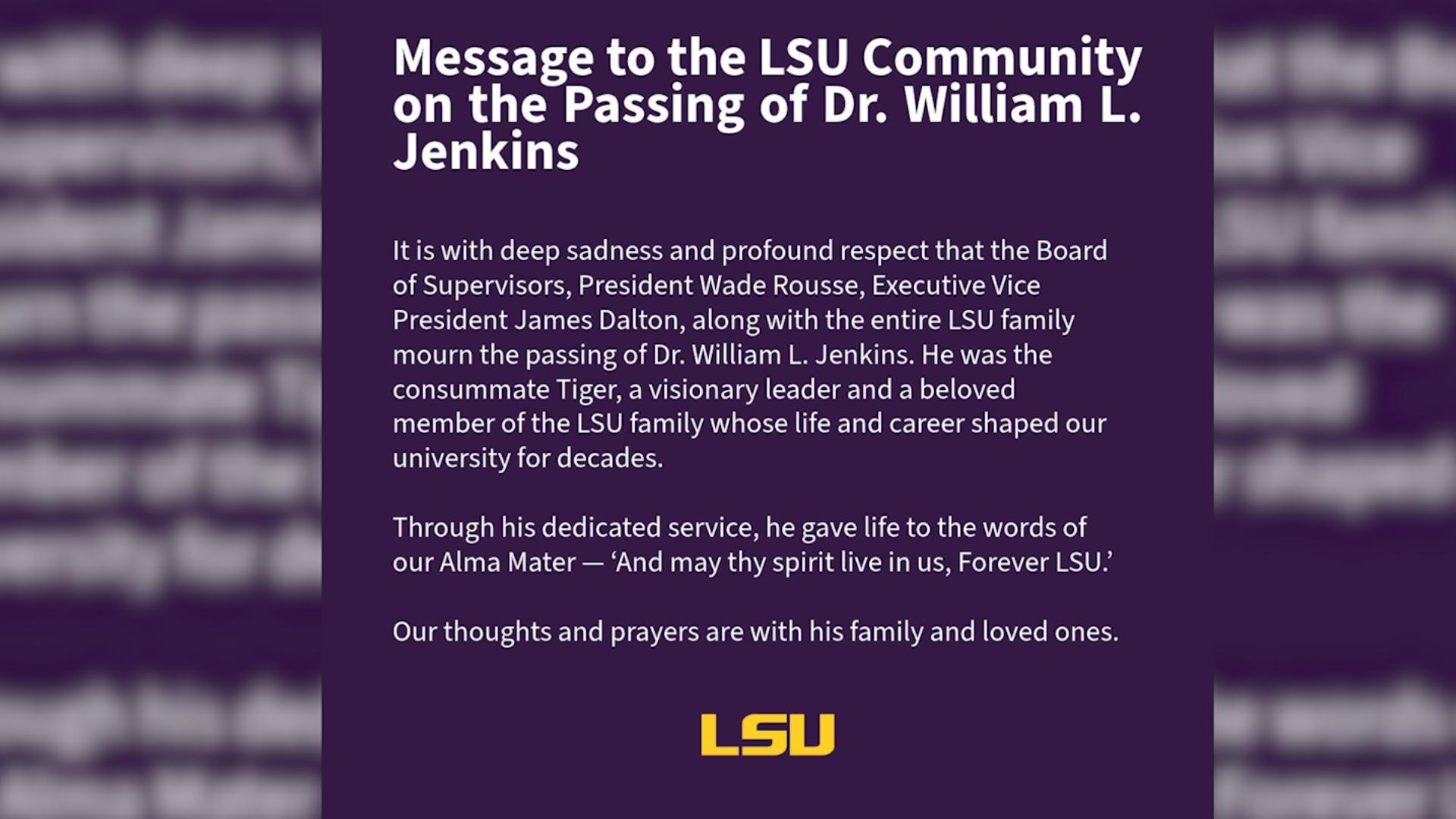 LSU mourns death of former President Dr. William L. Jenkins | wwltv.com