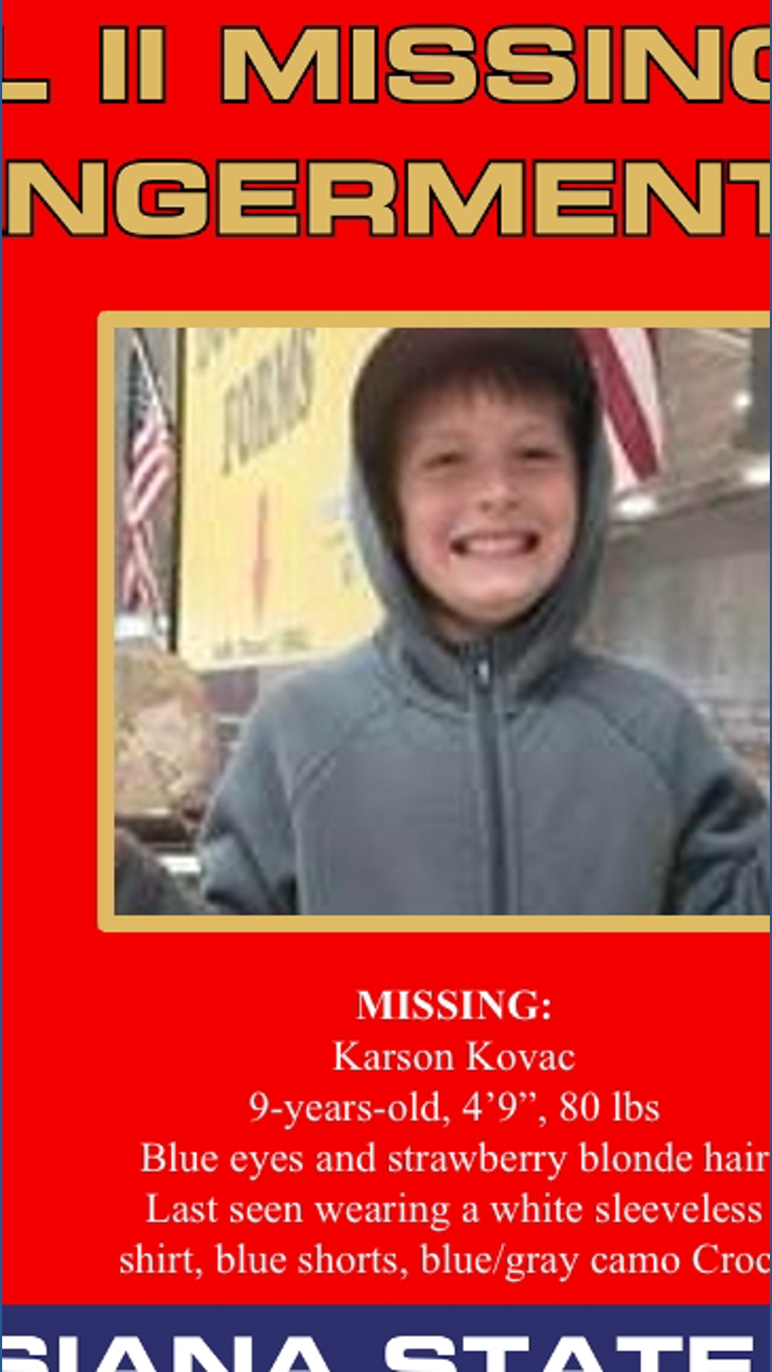 Louisiana State Police issue Level 2 Missing Child Advisory for 9-year ...