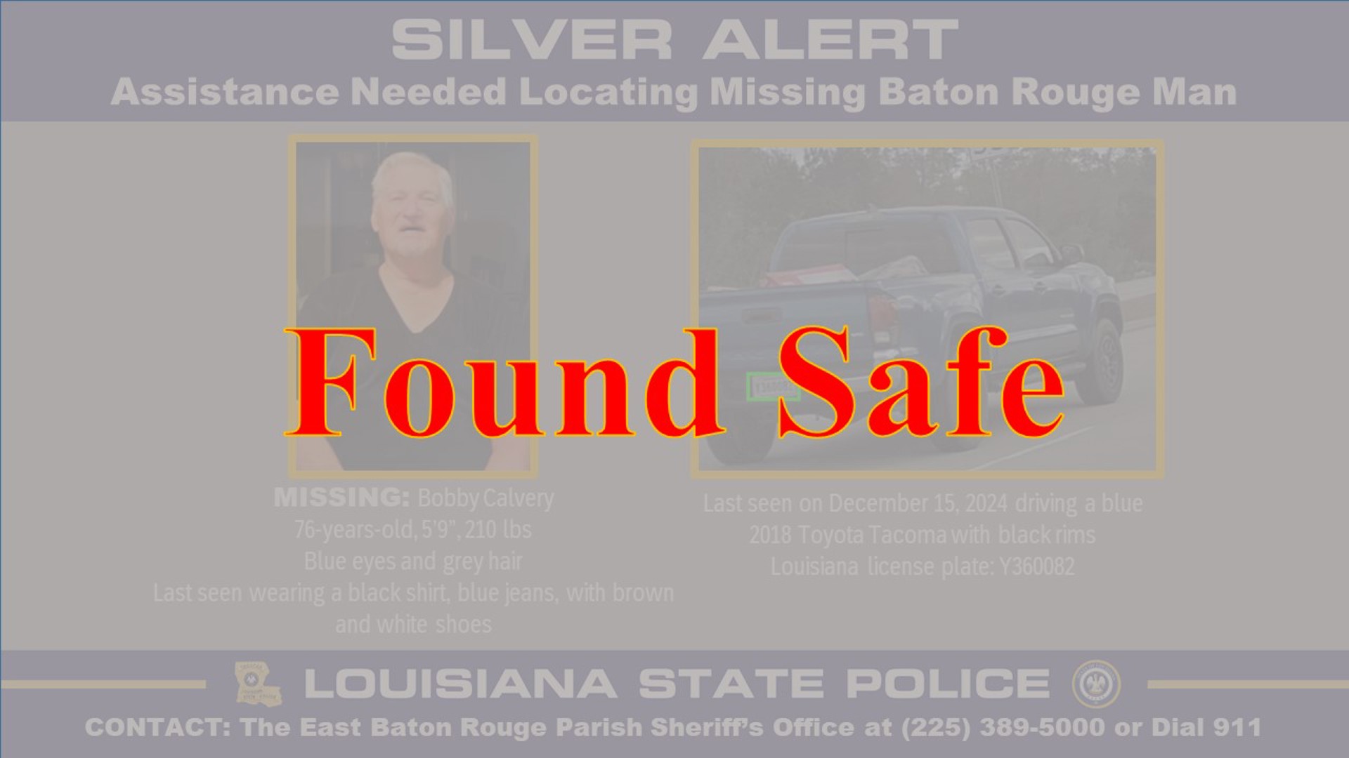 Found Safe: 76-year-old Baton Rouge man prone to disorientation is ...