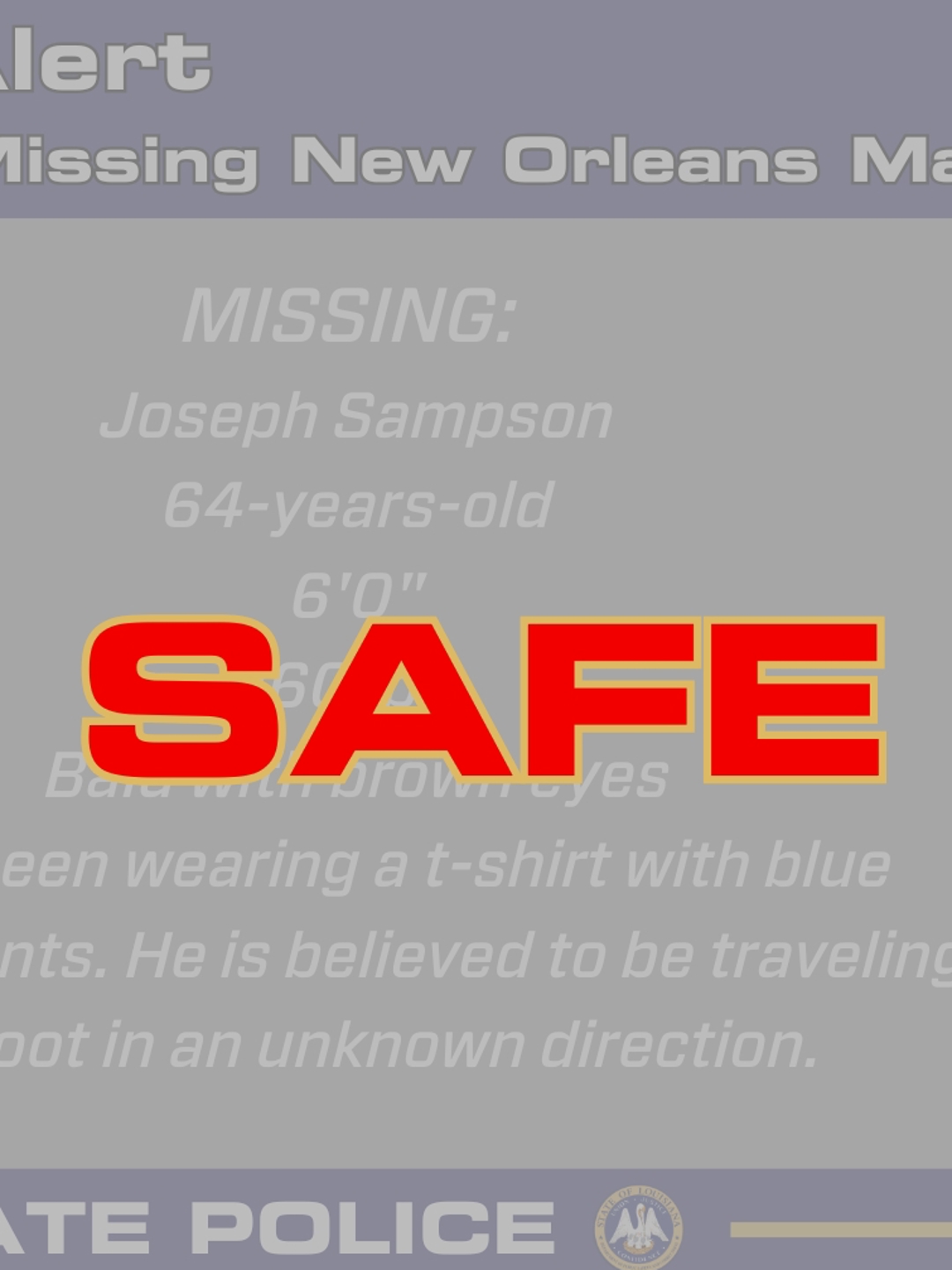Silver Alert Issued for Missing 64-Year-Old Joseph Sampson | wwltv.com