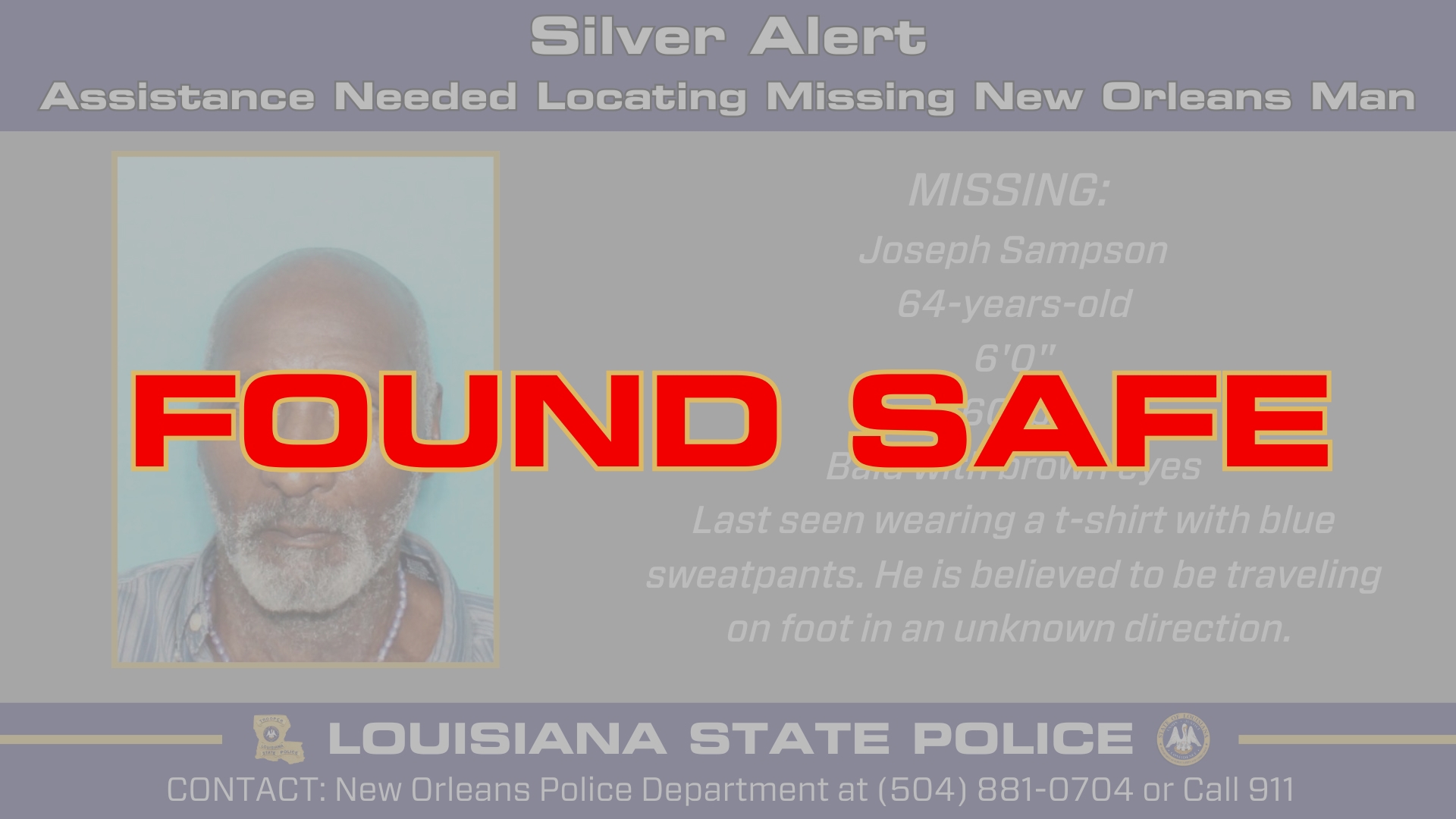 Silver Alert Issued for Missing 64-Year-Old Joseph Sampson | wwltv.com