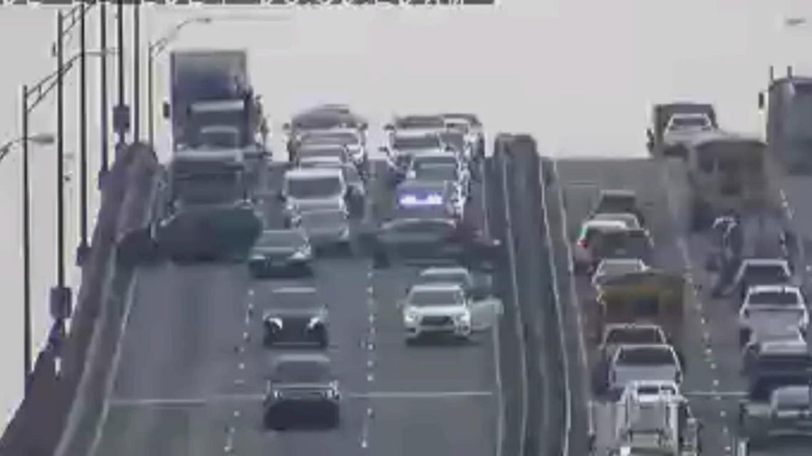 Police unit involved in multiple car accident on top of I-10 High Rise ...